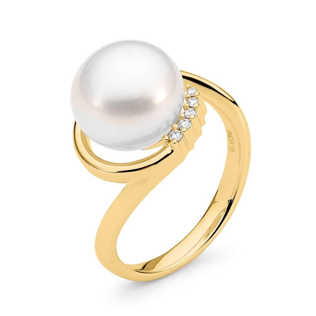 Bezel Set Diamond Split Pearl Ring - Allure South Sea Pearls