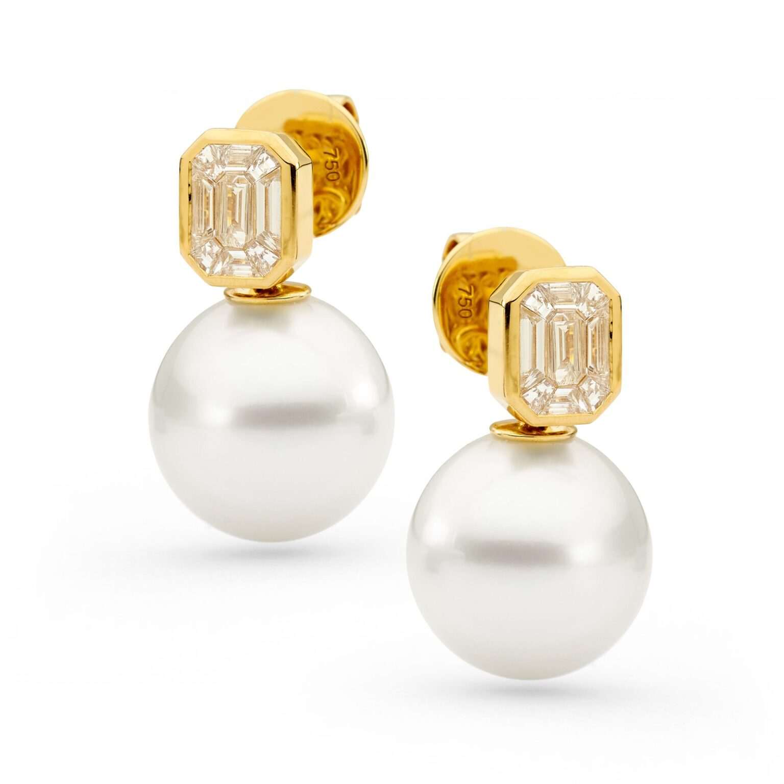 Magic Emerald Cut Diamond Earrings - Allure South Sea Pearls