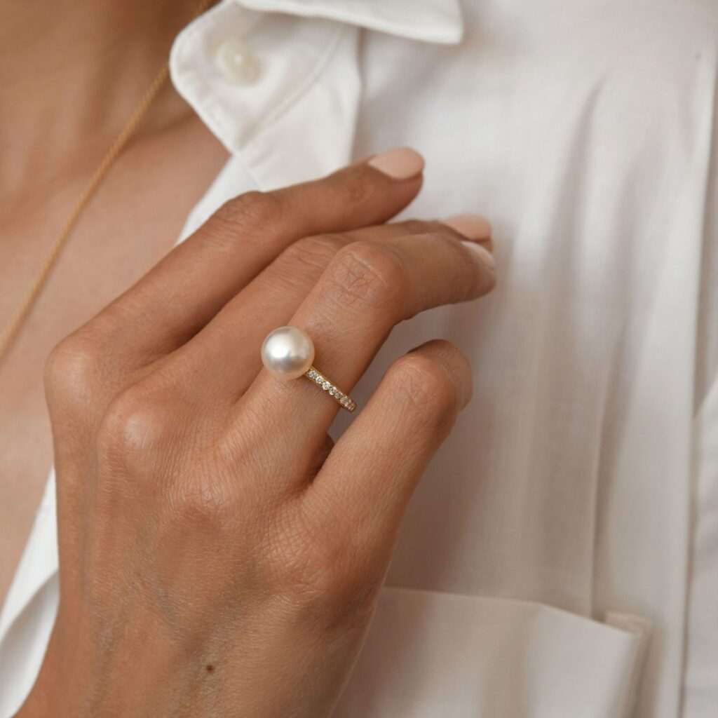 Bead Set Diamond & Pearl Ring | Allure South Sea Pearls