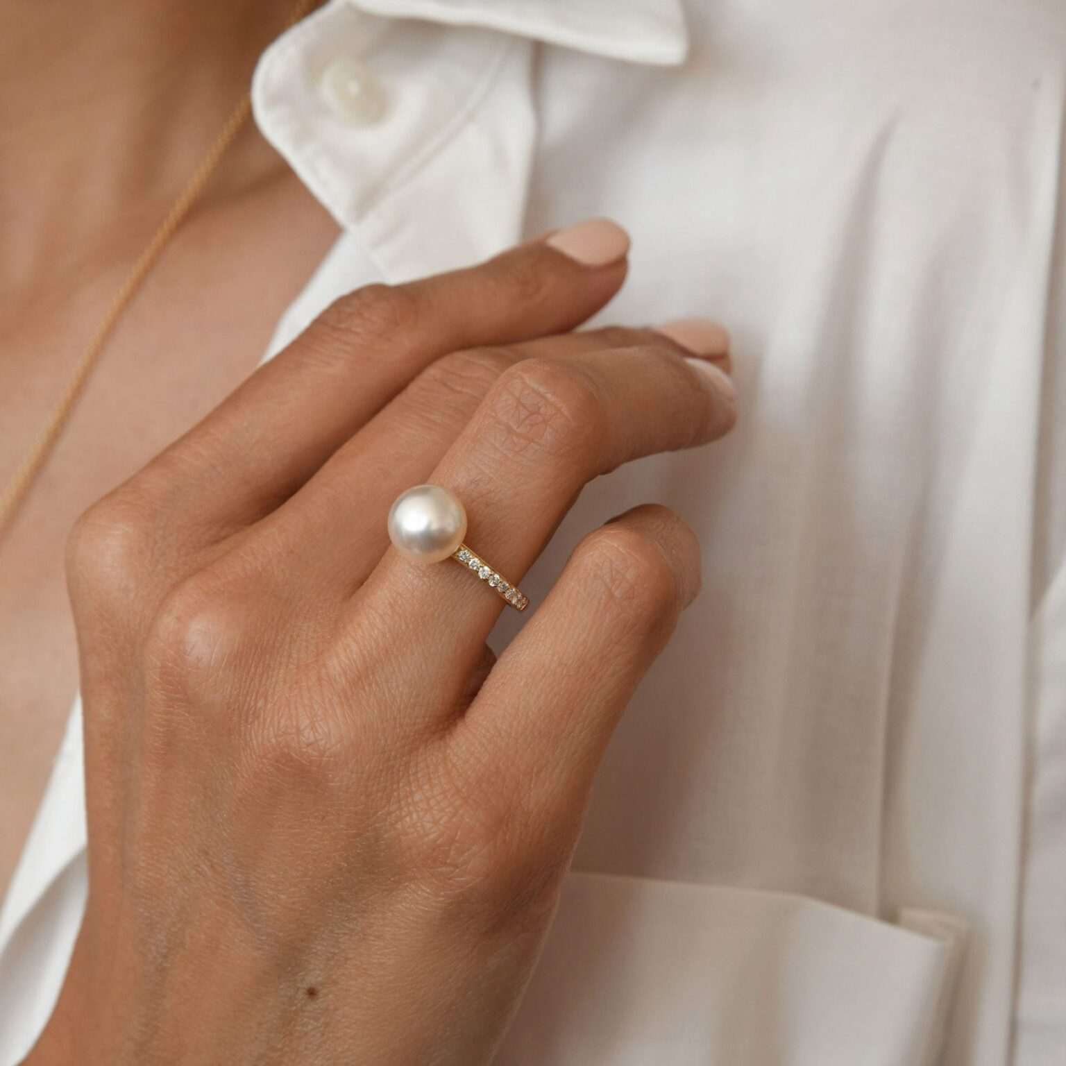 Bead Set Diamond & Pearl Ring | Allure South Sea Pearls